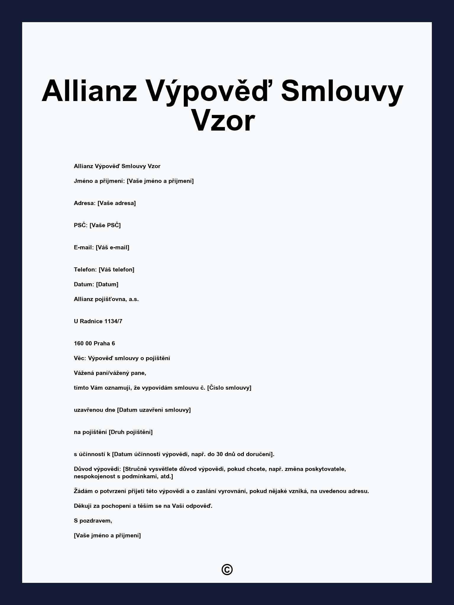 Allianz Výpověď Smlouvy Vzor