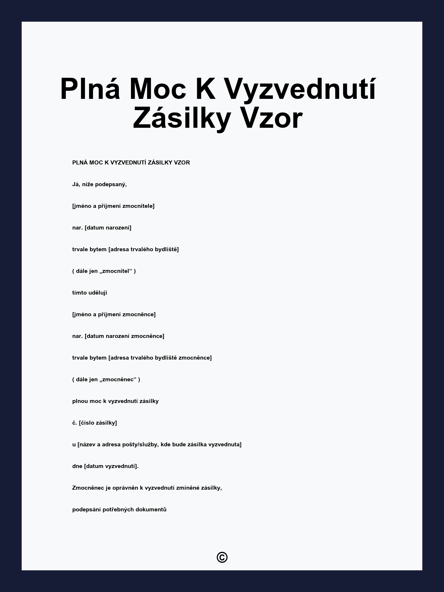 Plná Moc K Vyzvednutí Zásilky Vzor