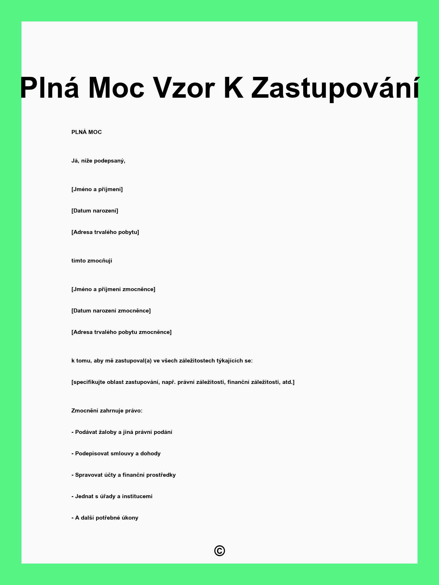 Plná Moc Vzor K Zastupování