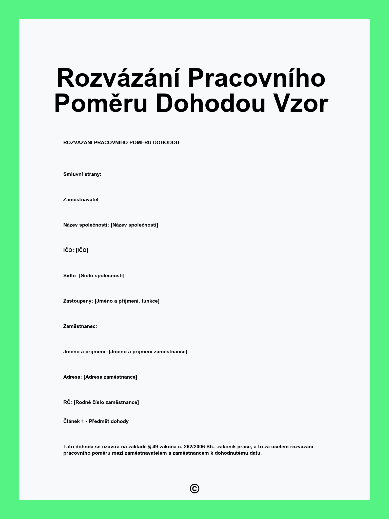Rozvázání Pracovního Poměru Dohodou Vzor