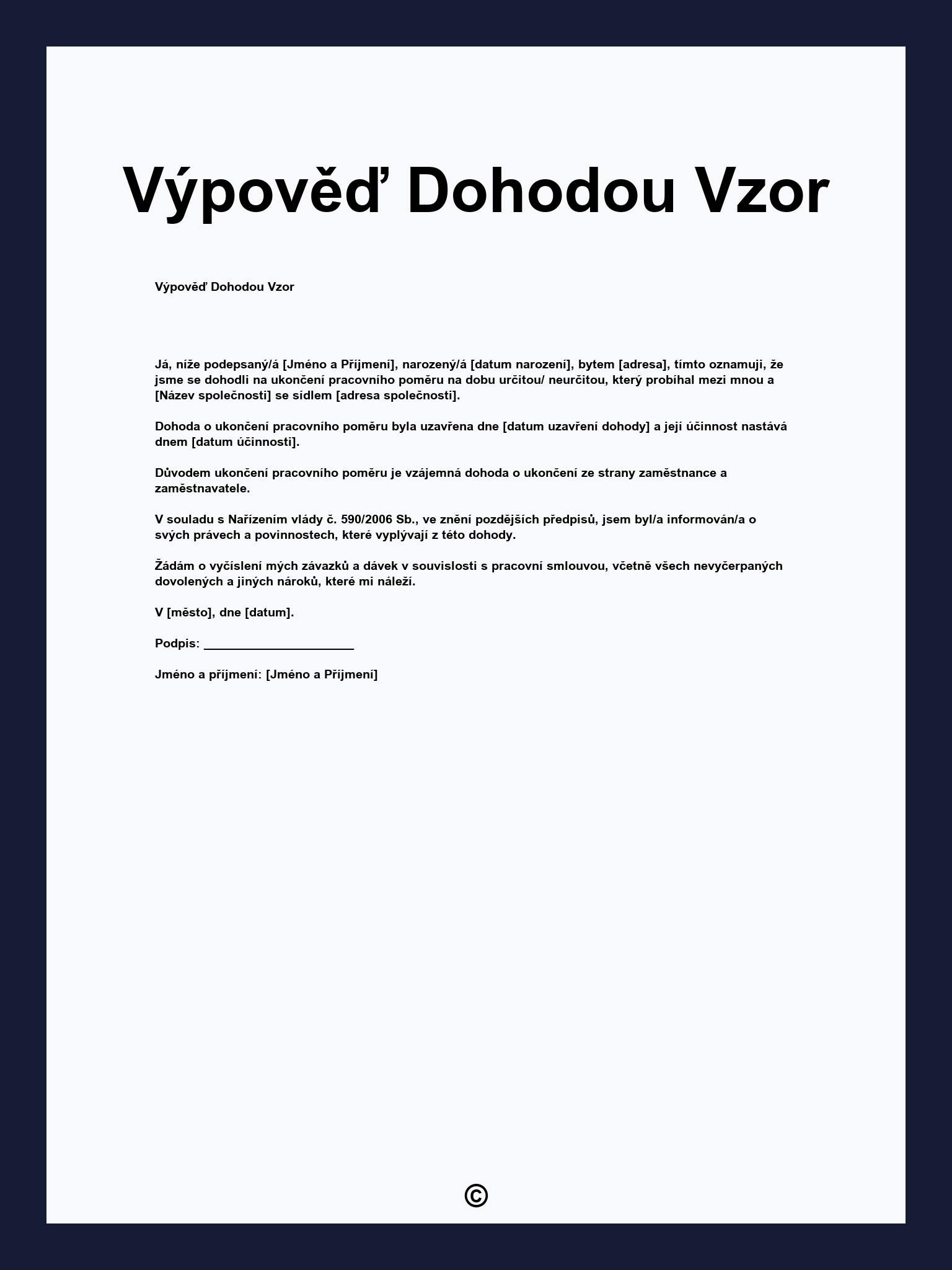 Výpověď Dohodou Vzor