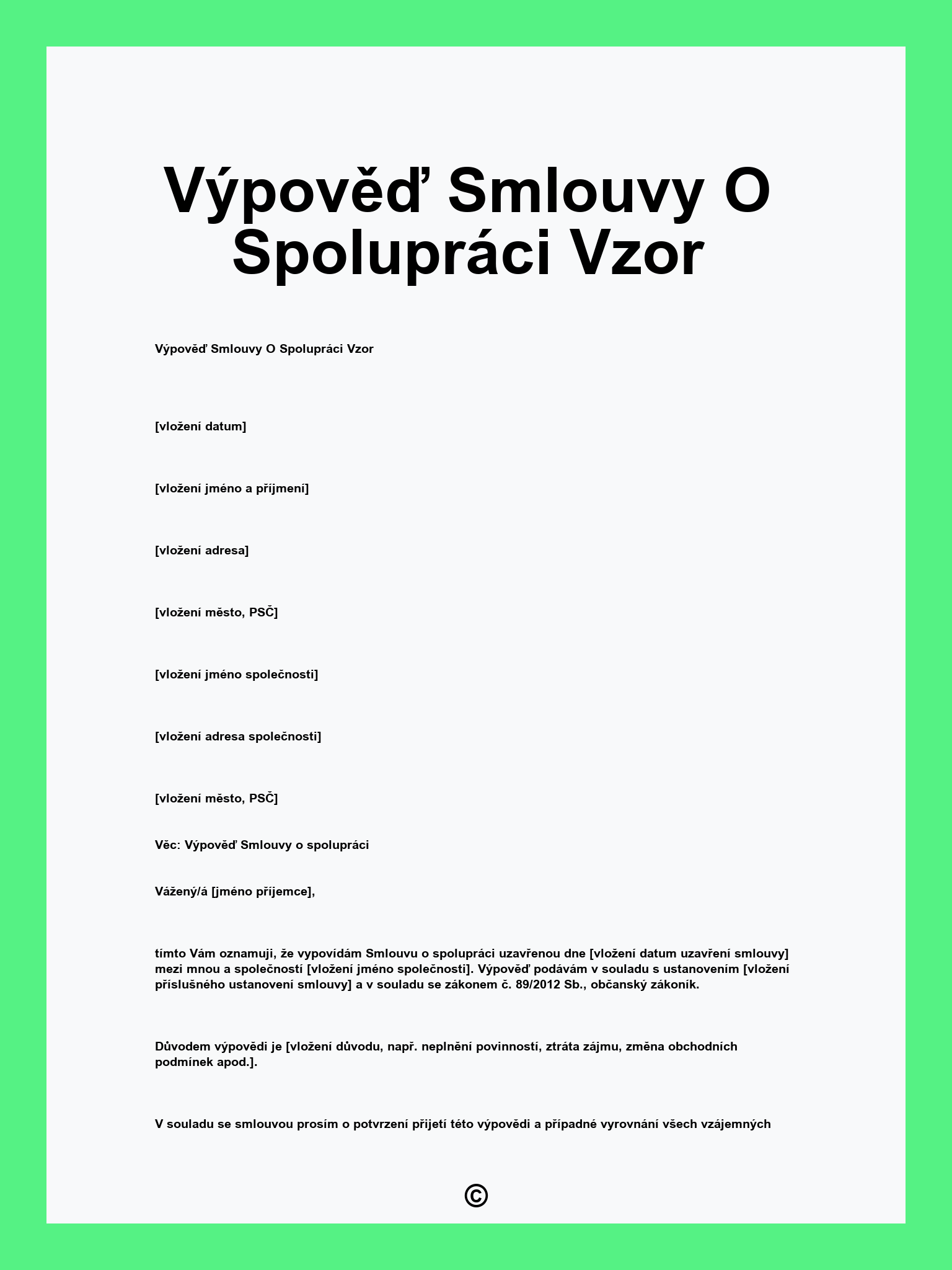 Výpověď Smlouvy O Spolupráci Vzor