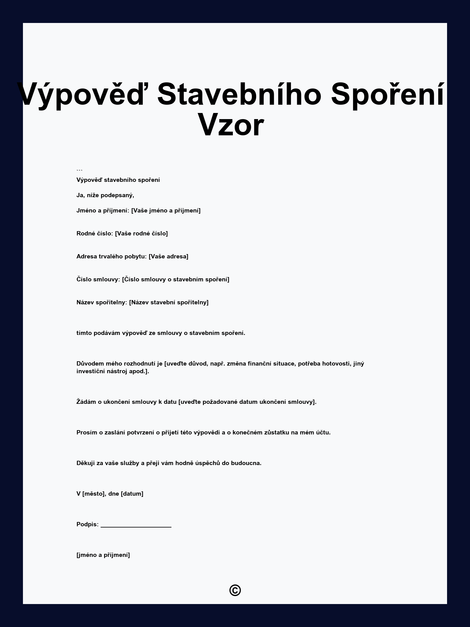 Výpověď Stavebního Spoření Vzor