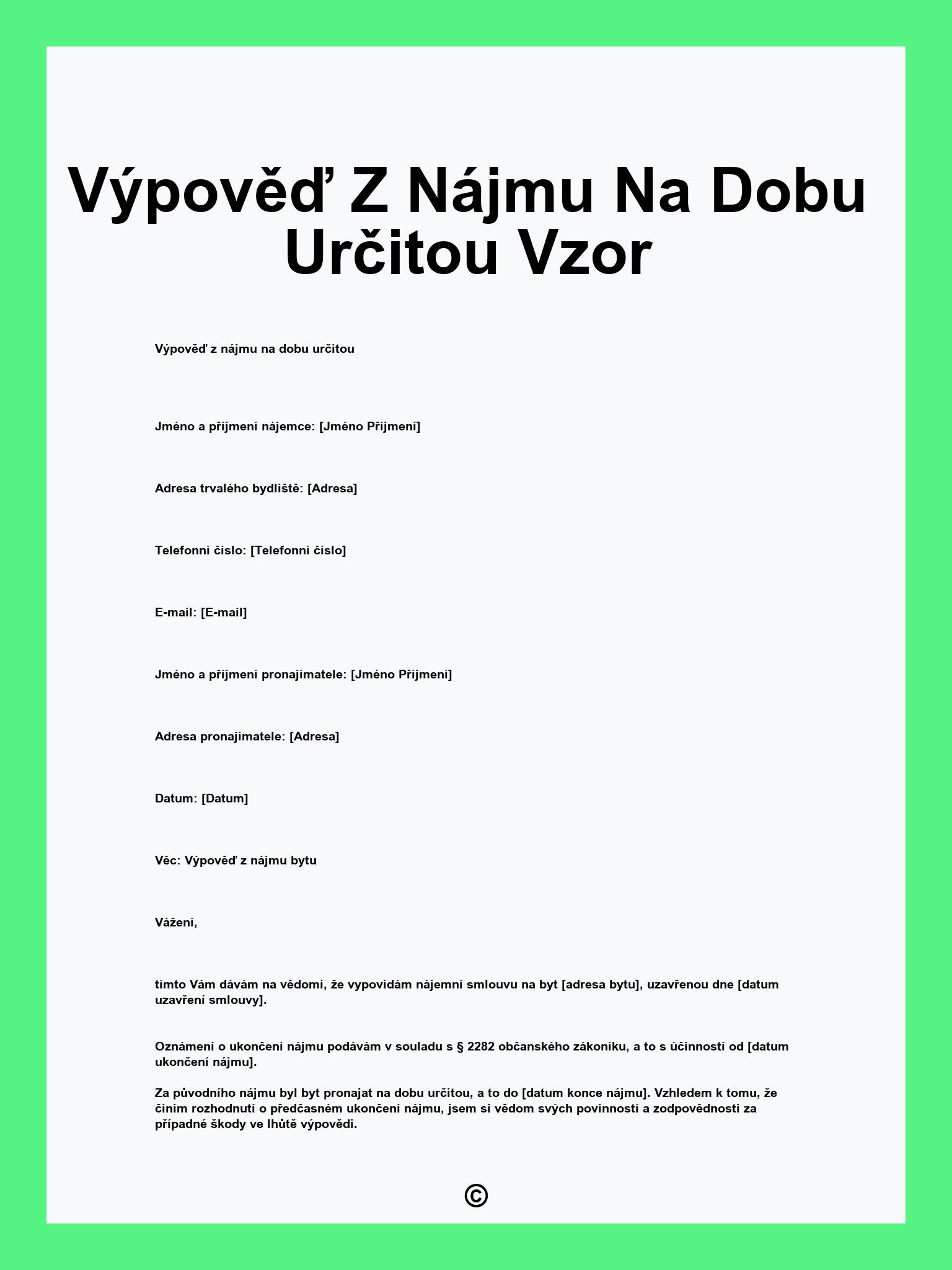 Výpověď Z Nájmu Na Dobu Určitou Vzor