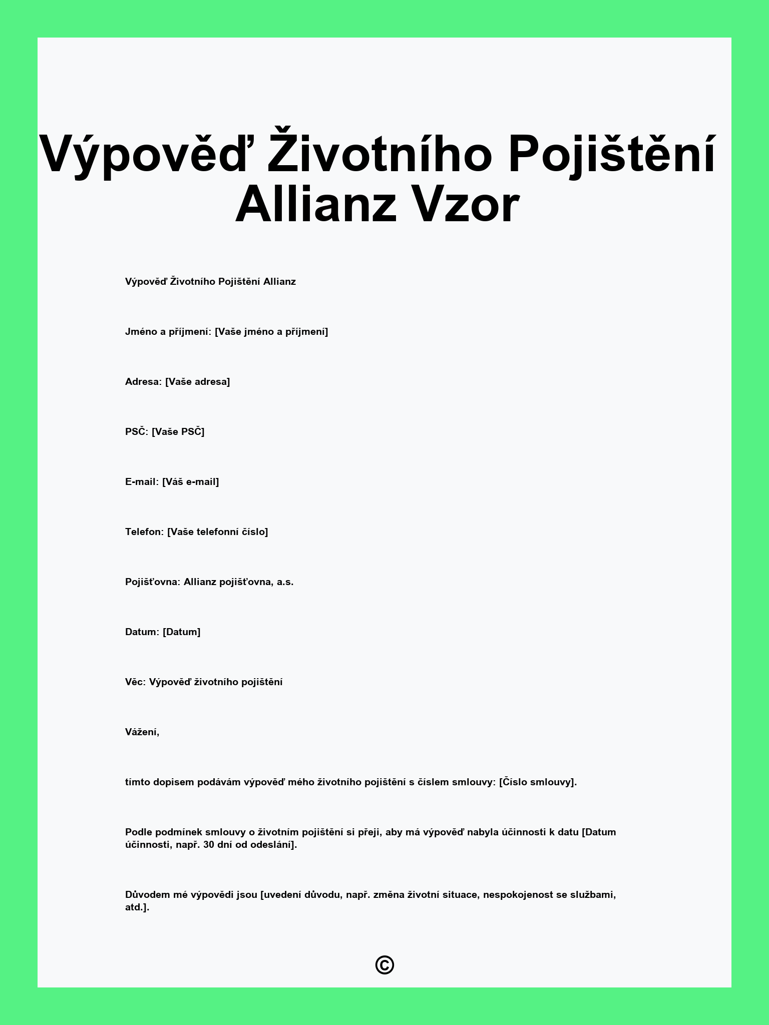 Výpověď Životního Pojištění Allianz Vzor