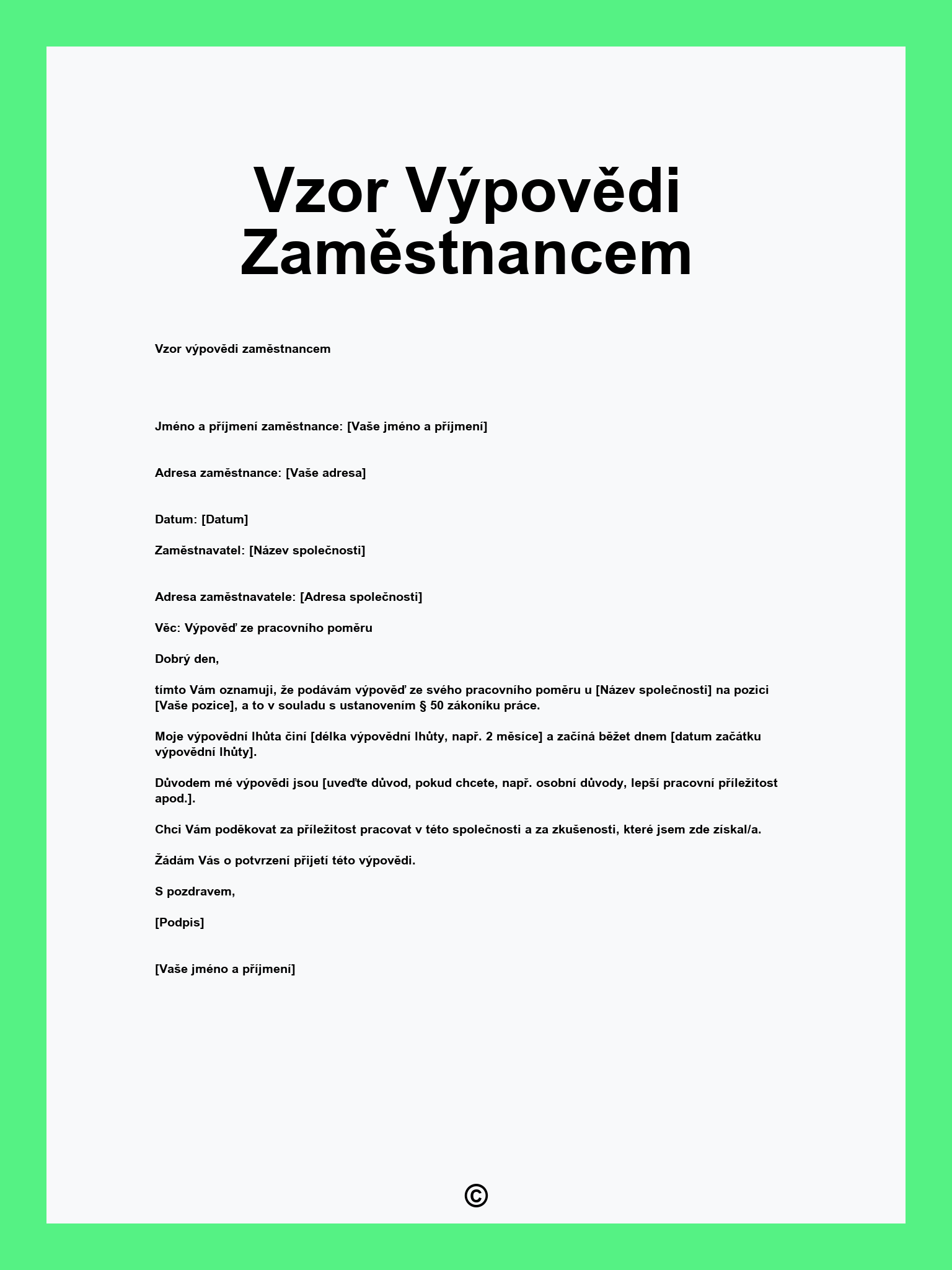 Vzor Výpovědi Zaměstnancem