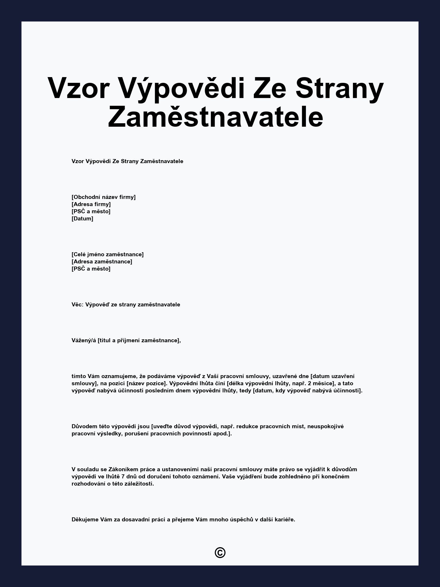 Vzor Výpovědi Ze Strany Zaměstnavatele