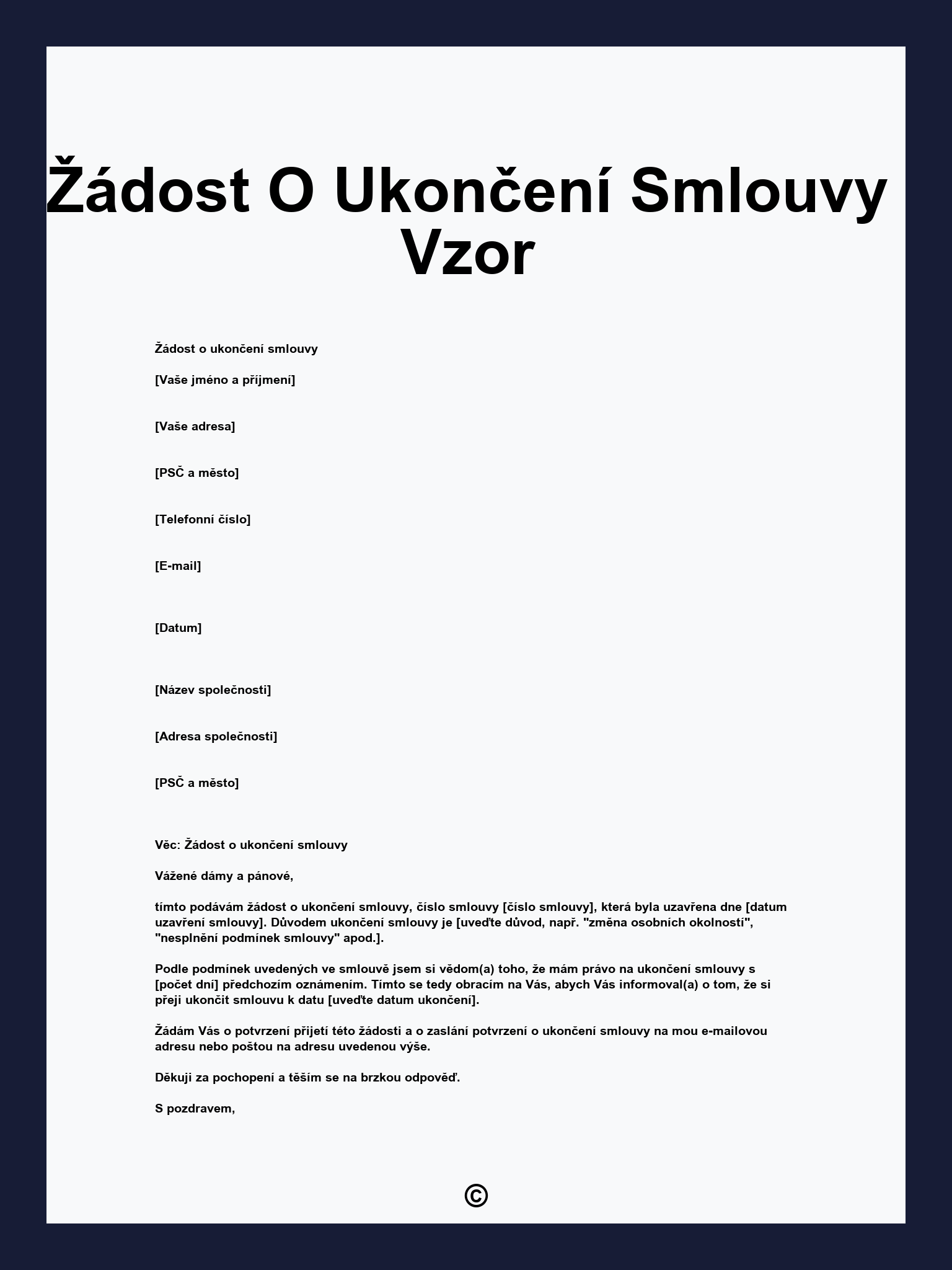 Žádost O Ukončení Smlouvy Vzor